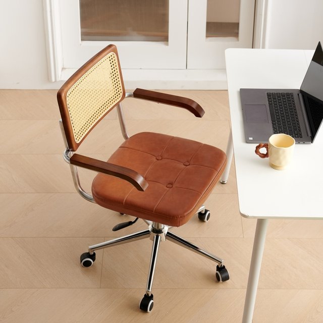 Rattan office chair home backrest desk swivel chair bedroom comfortable ...