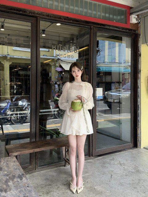 Acaine Spring Verona/Solid Color Bell Sleeve Round Neck Waist Dress ...