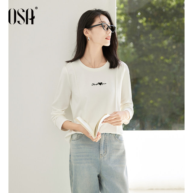 OSA OSA white long-sleeved T-shirt inner top women's winter wear 2024 new slim and versatile ...