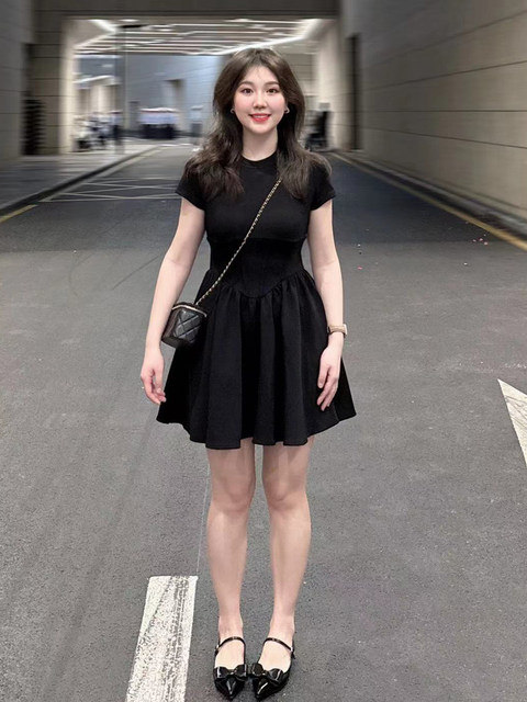 Santomo plus fat plus a larger black waist-seal dress French style ...
