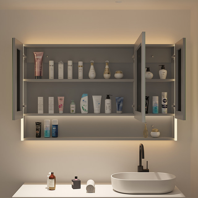 Smart bathroom mirror cabinet bathroom wall-mounted mirror box with ...
