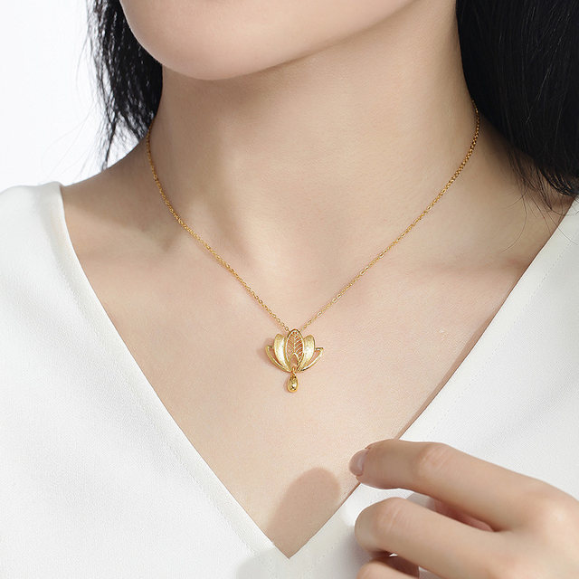 Ming brand jewelry gold pendant full gold 999 lotus hollow women's ...