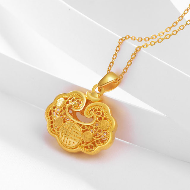 Ming brand jewelry gold pendant pure gold baby blessing hollow word ...