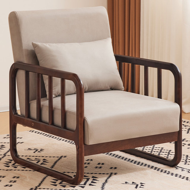 Single sofa living room balcony leisure chair solid wood back chair ...