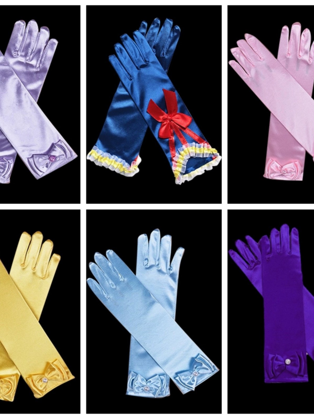 Princess Gloves for Girls - Satin Mittens - Aisha, Snow White, Sophia