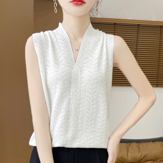 Western pure color design sense top -match versatile wool knitwear ...