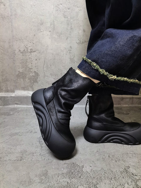 April Allure Light Luxury Handmade Thick Soled Genuine Leather Short ...