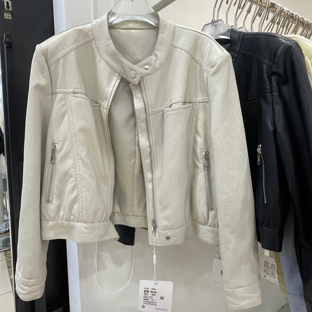 Multi-colored zipper leather jacket for women 2025 spring new small ...