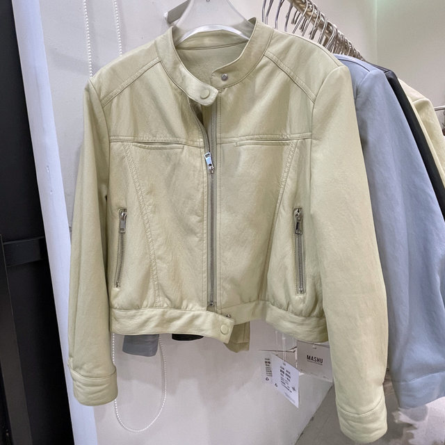 Multi-colored zipper leather jacket for women 2025 spring new small ...