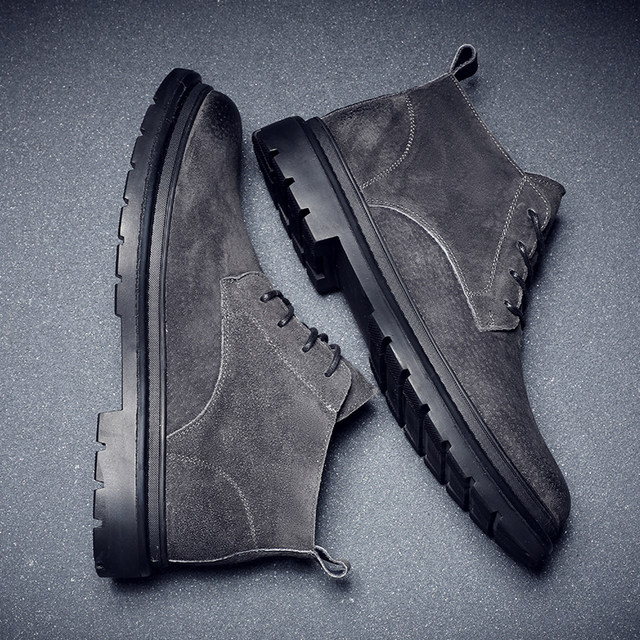 New casual Martin boots low-top short boots men's gray leather boots ...