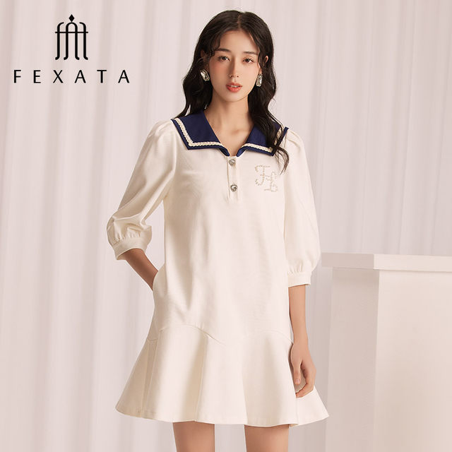FEXATA Fergus dress 2024 autumn new college style navy collar three ...