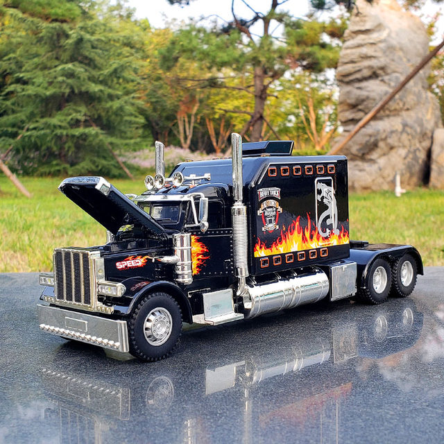 1/24 alloy American trailer head model sound and light pull back toy ...