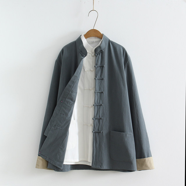 Chinese -style cotton, linen, and men's spring and autumn long -sleeved ...