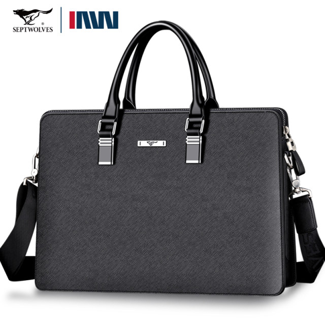Septwolves Men's Handbag Business Briefcase Standing Stylish Genuine ...