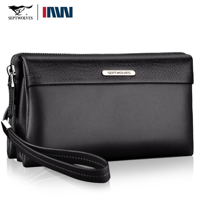 Authentic Septwolves men's handbag full genuine leather wrist strap ...