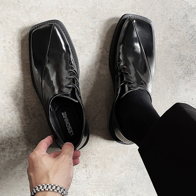 Asymmetrical toe ~ Patent leather shoes men's shoes British style ...