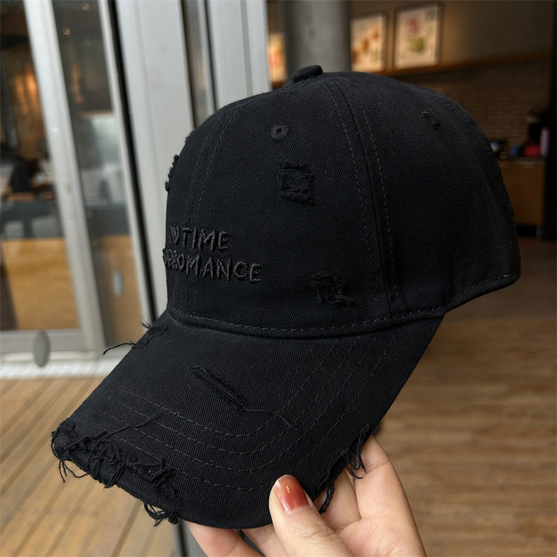Ripped baseball cap for women with letter embroidery, washed cotton ...