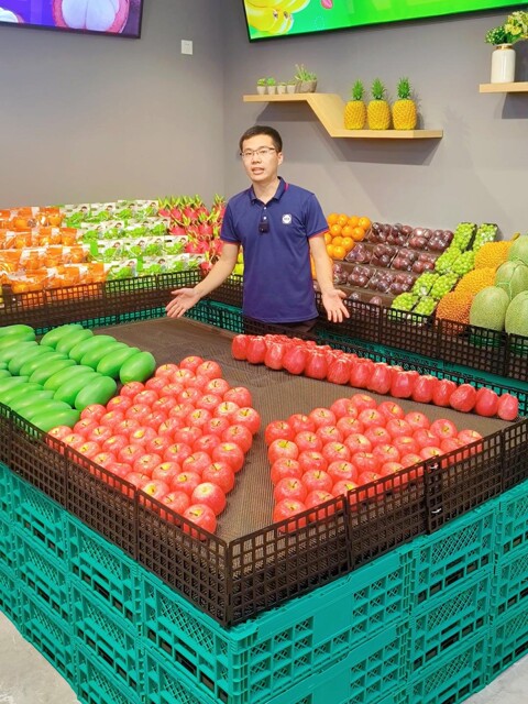 Fruit shop display fake bottom slope paper shelf can move supermarket ...