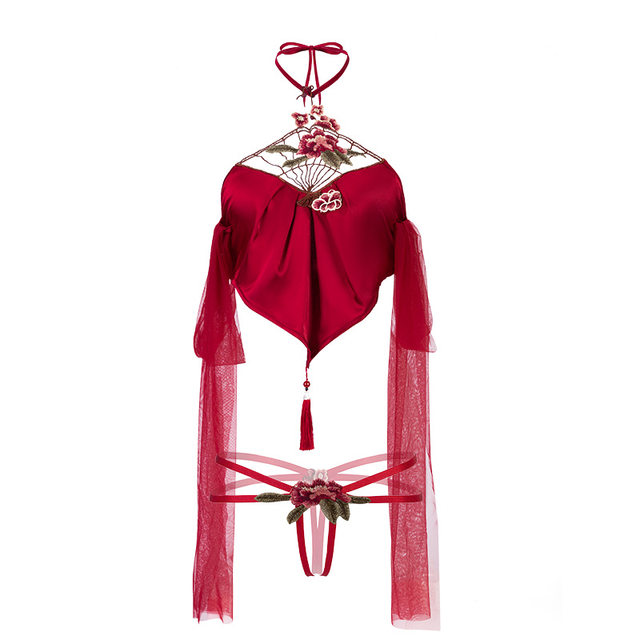 Sexy Peony Fairy Antique Hanfu Embroidery Hanging Neck Red Belly Band ...