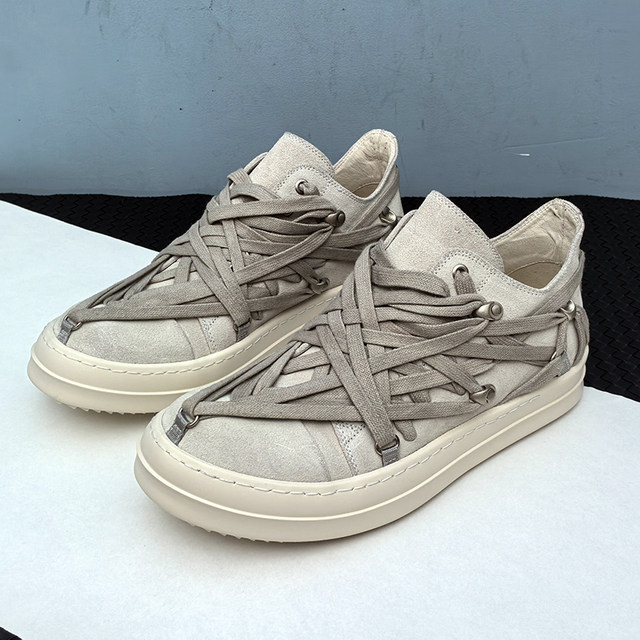 New ro shoes for men's pentagram rivet straps low top shoes genuine ...