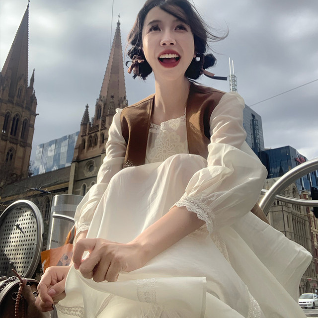 Yu Xiaoping Cinderella Tencel embroidered long-sleeved white dress is loose and relaxed, super ...