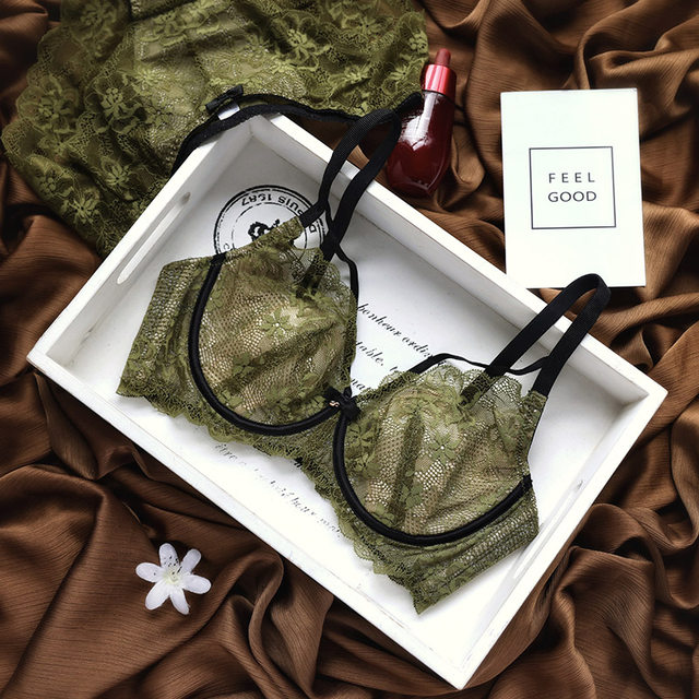 MIDNIGHTBLUE high -end lace soft steel ring big breasts show small ultra -thin breast set sexy ...