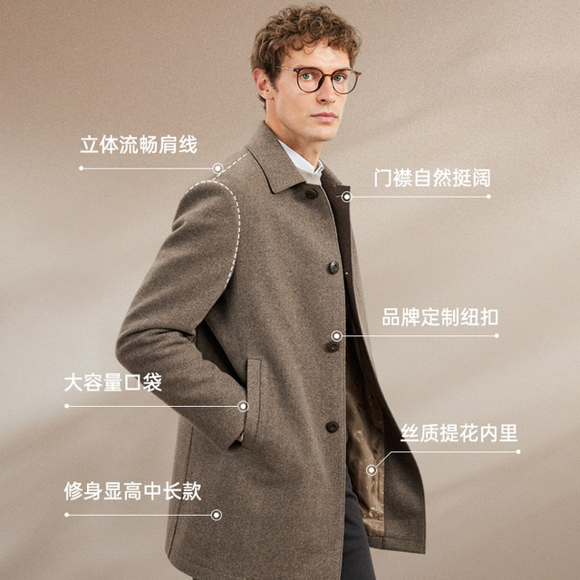 Septwolves men's woolen coat winter new business casual lapel mid ...