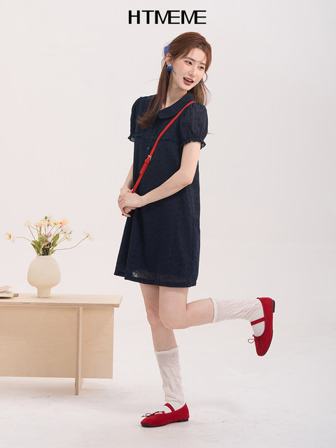 Flower Field Showcase HTmeme Midsummer Holiday ~ Korean embroidered flower short-sleeved dress ...
