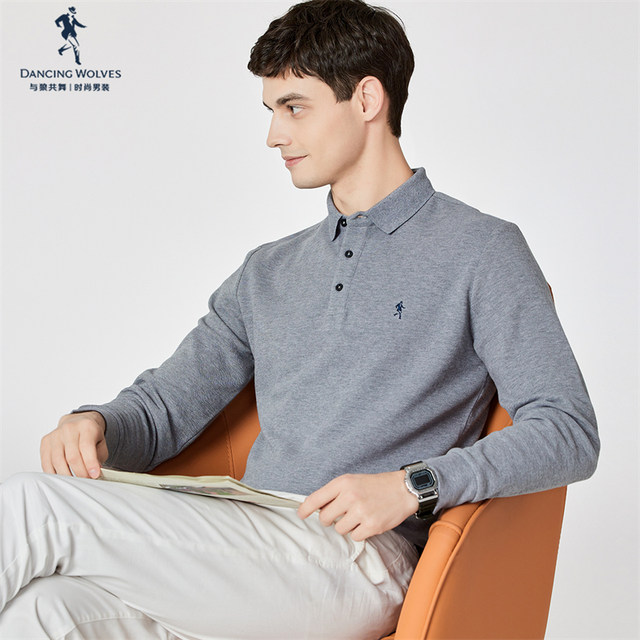 [Pure Cotton] Dance with Wolves Lapel Long Sleeve T-Shirt Men's 2025 ...