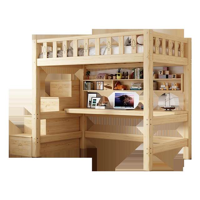 Solid wood ladder cabinet upper bed and lower table combination ...