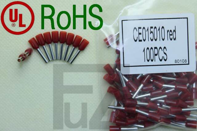 European -style tube terminal CE015010 pin end 1.5 square red Ulrohs100 ...