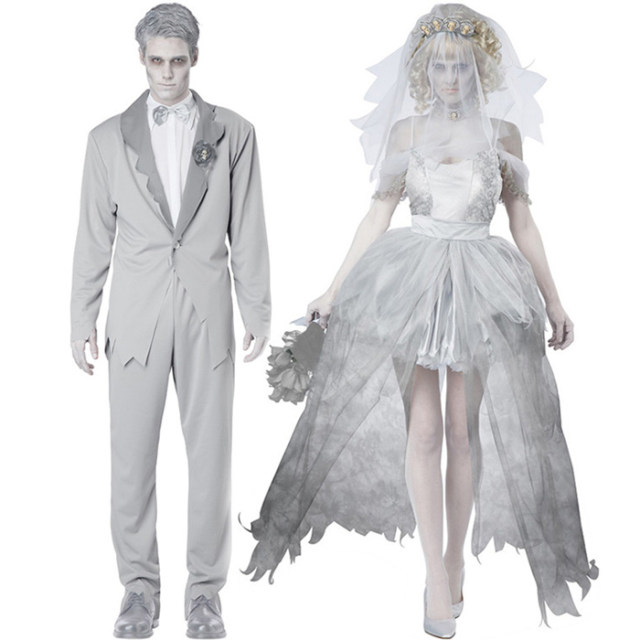 Ghost Bride Groom Man and Female Halloween Costume Role Playing Vampire ...