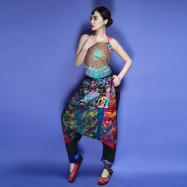 Cloud decoration totem original design women's trousers ethnic style ...