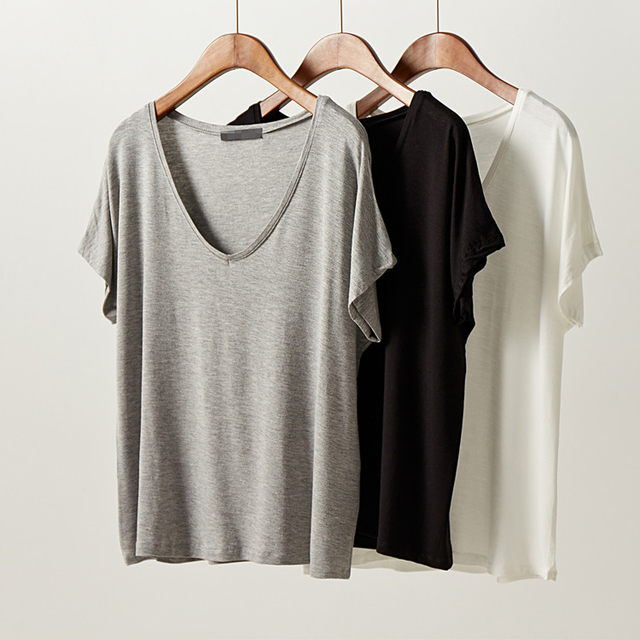 European and American style simple solid color drooping modal loose ...