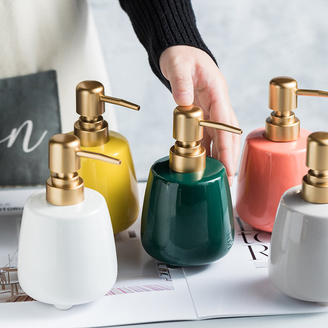 Simple bathroom ceramic hand soap dispenser bottle shampoo shower gel ...