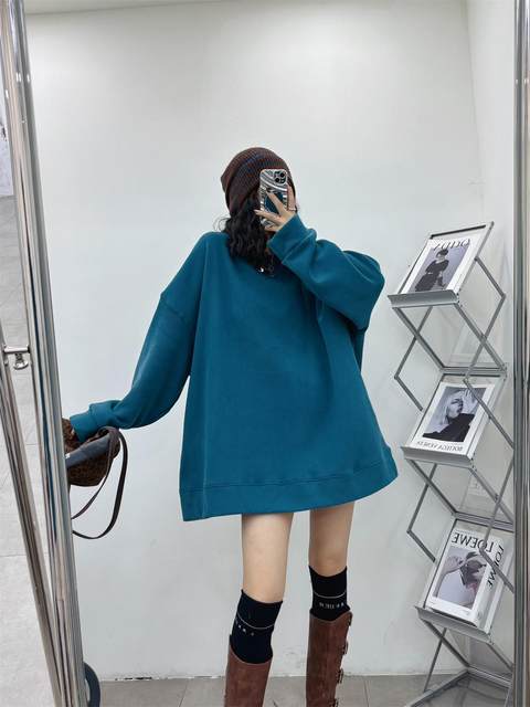 Macaron -colored large size lazy wind and velvet sweater female ...