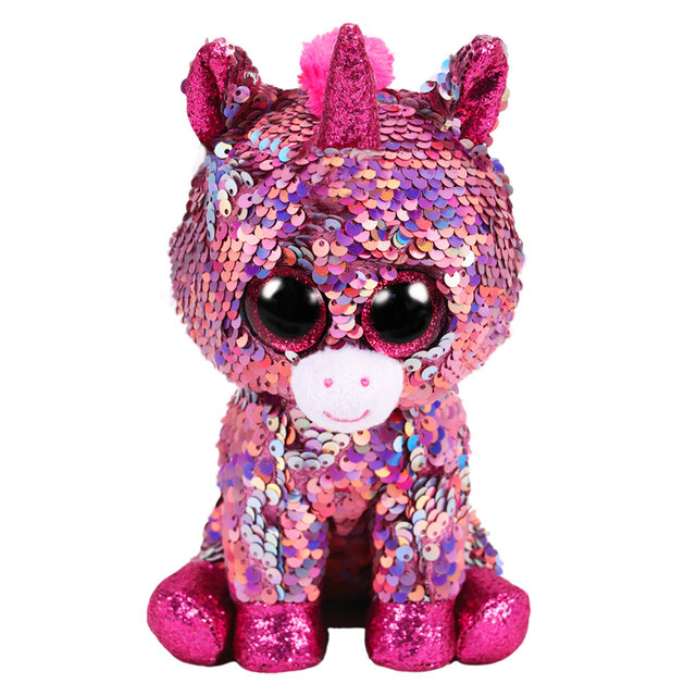 Authentic ty sequined doll with big eyes plush dinosaur cat unicorn ...