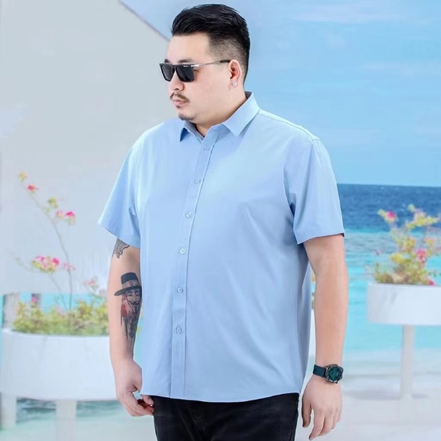 Large size men's short-sleeved shirt fat plus fat plus size men's ...
