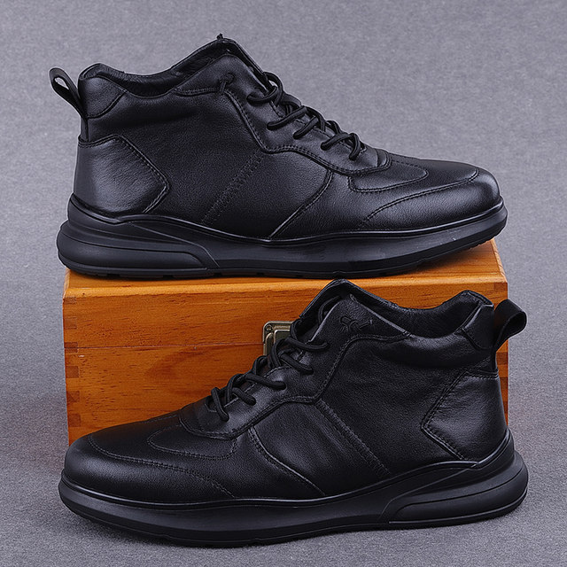 Foreign trade men's shoes casual high-top leather shoes men's autumn ...
