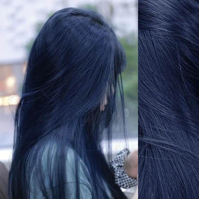 Iris blue black hair dye cream free of bleaching pure black blue haze ...