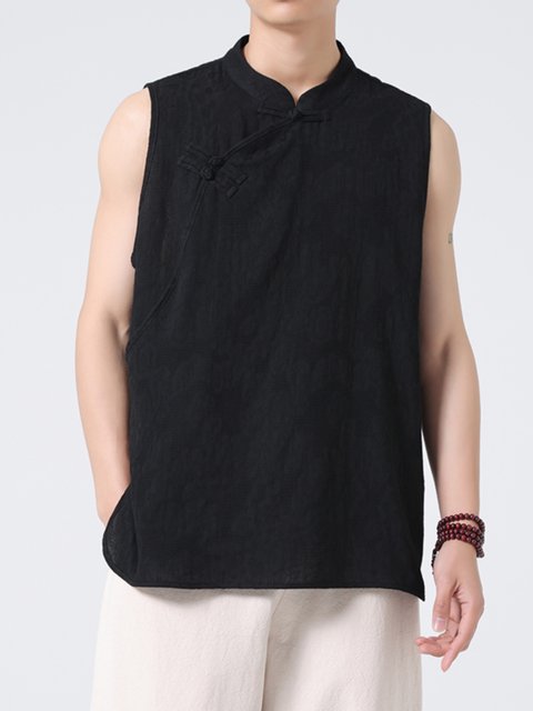 Chinese style men's modified Hanfu cotton and linen sleeveless vest ...