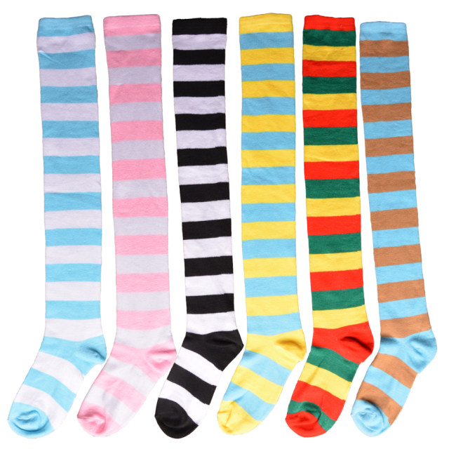 cosplay striped long socks dance socks blue and white wide strips over ...