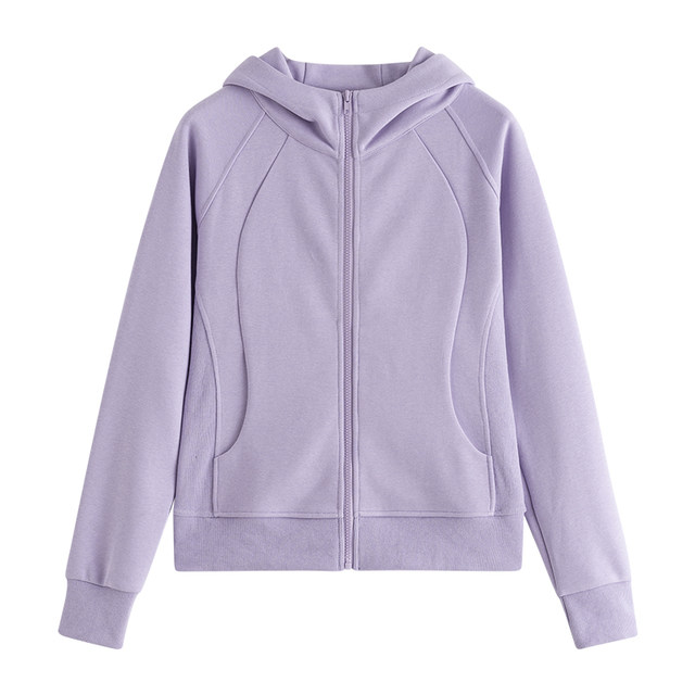 Mizi Banner Purple Hooded Jacket Female Autumn and Winter 2024 New Plel ...