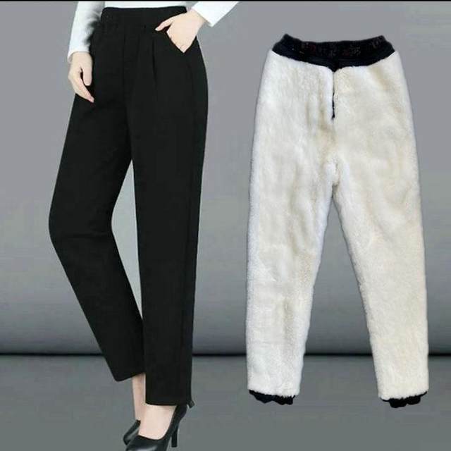 Fur -in -one cotton pants ladies sheep shear real wool pants elastic ...