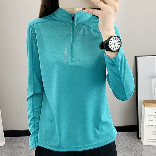 Solid color long-sleeved quick-drying clothes for women in spring and ...