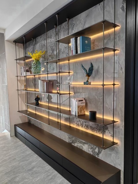 Metal round tube storage rack overhead storage rack suspended hanger ...