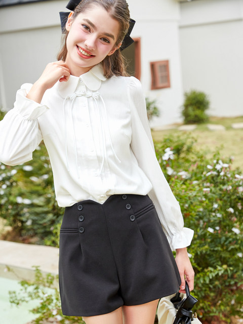 zk lin double-layer collar white shirt women's doll collar top 2025 early spring new shirt ...