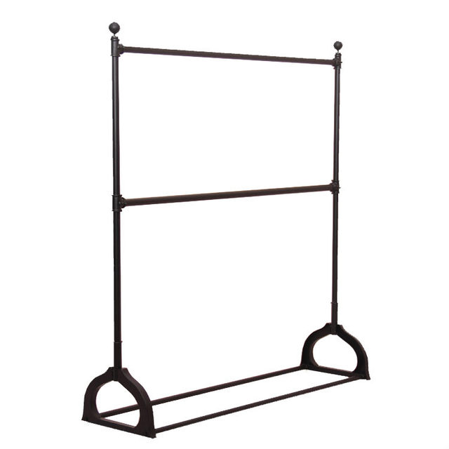 Double-layer coat rack floor-standing double-pole bedroom clothes rack ...