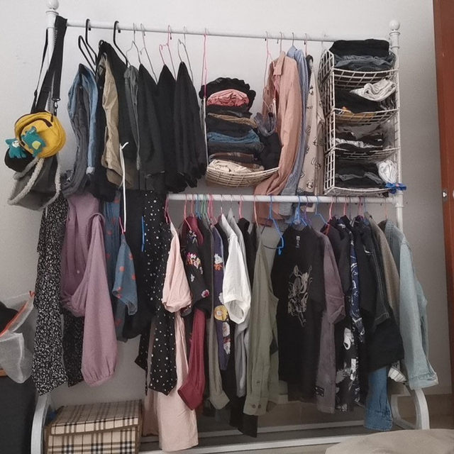 Double-layer coat rack floor-standing double-pole bedroom clothes rack ...