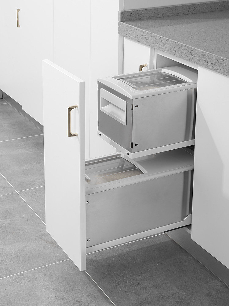 Stainless Steel Kitchen Cabinet Rice Box with Door - Double Layer Rice ...